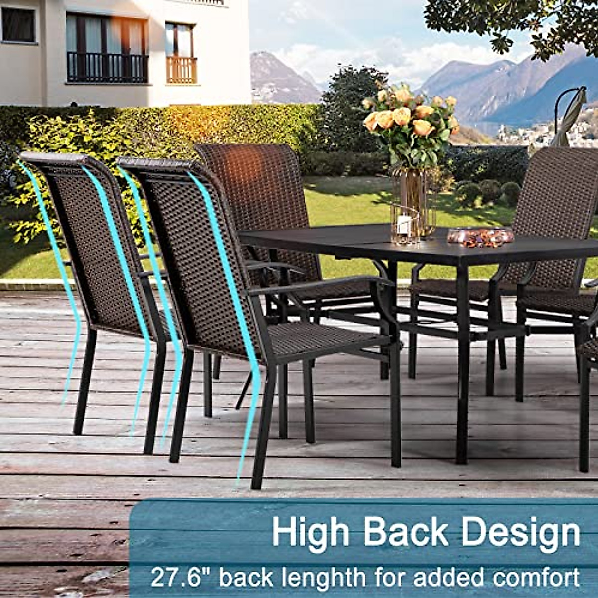 Sophia & William High-Back & Oversized Outdoor Rattan Dining Chairs Set of 2 Patio Wicker Chairs with All-Weather Metal Armrest and Leg Support 350LB for Patio, Garden, Yards, Deck, Lawn