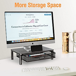 ELIVED Monitor Stand Riser, Metal Desk Laptop Stand with Organizer Drawer, Desktop Organizer for Computer, Laptop, Printer, Black