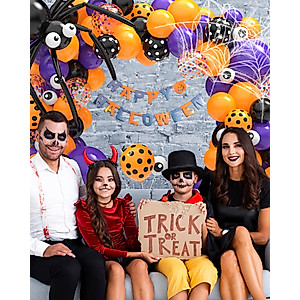 Gojmzo Halloween Balloon Garland Arch Kit, 5/10/12/18 Inch Confetti Purple Black and Orange Balloons with Spider Web, Halloween Decorations Indoor, Halloween Balloon for Party Decorations