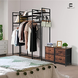 CAPHAUS Set of 2 Drawer Storage Tower w/ 2 Fabric Bins, Nightstand w/ 2 Drawers, Sorting Unit, Chest of Drawers, Organizer w/ P2 Board Top & Fabric Bins, Organizer Unit for Multi-purpose, Grey Oak