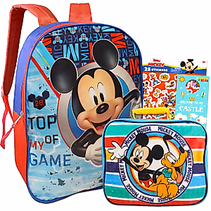 Disney Mickey Mouse Backpack Set ~ 3 Pc Bundle with Lunch Box, Backpack and Stickers