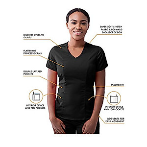 Adar Pro Modern Athletic Scrub Set for Women - Modern V-Neck Scrub Top & Yoga Jogger Scrub Pants - P9500 - Black - M