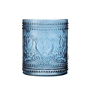 KMwares Decorative Wastebasket/Trash Can/Garbage Can for Home Accent, Kitchen, Bathroom Accessories, Office Decoration - Real Glass Solid Dark Blue