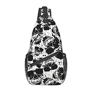 JSHXJBWR Halloween Hiking Daypacks,Skull Crossbody Sling Backpack Shoulder Bag Chest Bag,With Adjustable Strap For Men Women Outdoor Cycling Hiking Travel