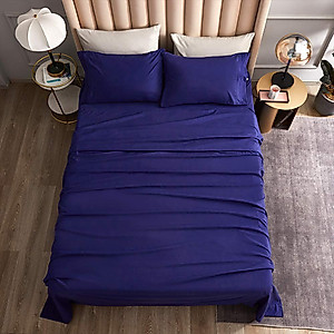 DERBELL Bed Sheet Set - Brushed Microfiber Bedding - Bedding Sheets & Pillowcases - Deep Pockets - Easy Fit - Breathable & Cooling Sheets - 4 Piece Full Blue Set