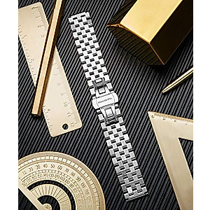 BINLUN Stainless Steel Watch Band with Curved and Straight End, Replacement Metal Watch Straps for Men Women 18mm/19mm/20mm/21mm/22mm/24mm in Silver, Gold, Black, Rose Gold, Two Toned