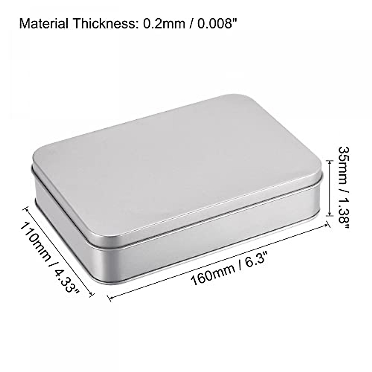 uxcell Metal Tin Box, 6.3" x 4.33" x 1.38" Rectangular Empty Tinplate Containers with Lids, Silver Tone, for Home Organizer, Candles, Gifts, Car Keys, Crafts Storage