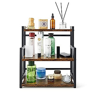 HYNAWIN Spice Rack Corner Shelf,3 Tier Wood&Metal Storage Shelf,Standing pantry Shelf For Kitchen,Bathroom,Coffee Counter Shelf Organizer With Adjustable Shelf Cabinet(Rustic Brown)
