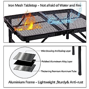 ALZEROOE Metal Camping Picnic FoldingTable, Portable Grill BBQ Side Table- Lightweight, Compact & Height Adjustable Collapsible Patio Outdoor Table
