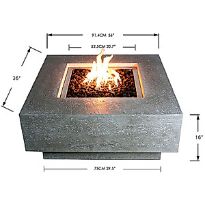 Elementi Manhattan Outdoor Table 37 Inches Natural Gas Patio Heater Concrete Firepits Outside Electronic Ignition Backyard Fireplace Cover Lava Rock Included