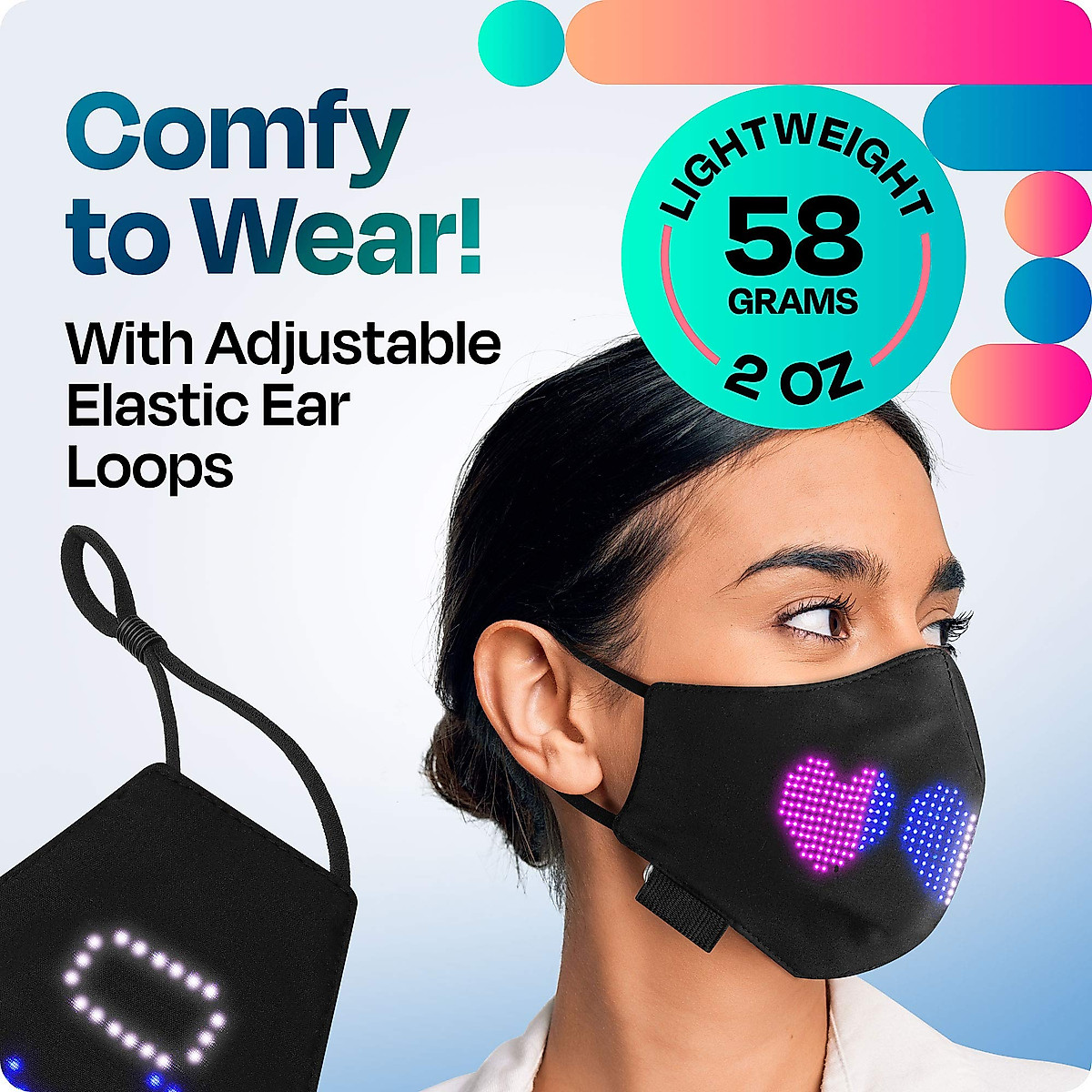Digital Led Face Mask | Comfortable Lightweight App Controlled Led Mask | Display Message and Music Mode Light up Face Mask | Rechargeable and Wireless Light Up Masks for Adults