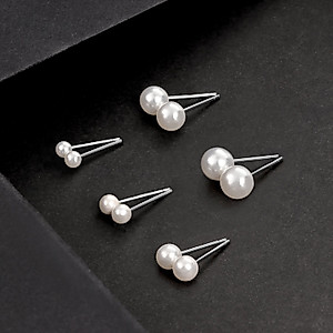 Charisma 3-7mm Composite Pearl Earrings Round Ball Pearls Stud Earrings Hypoallergenic 5 Pairs Mixed Sizes Imitation Pearl Earrings Set for Women
