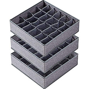 Criusia 3 Pack Sock Underwear Organizer Dividers, 64 Cell Drawer Organizers Fabric Foldable Cabinet Closet Organizers and Storage Boxes for Storing Socks, Underwear, Ties (16+24+24 Cell, Gray)