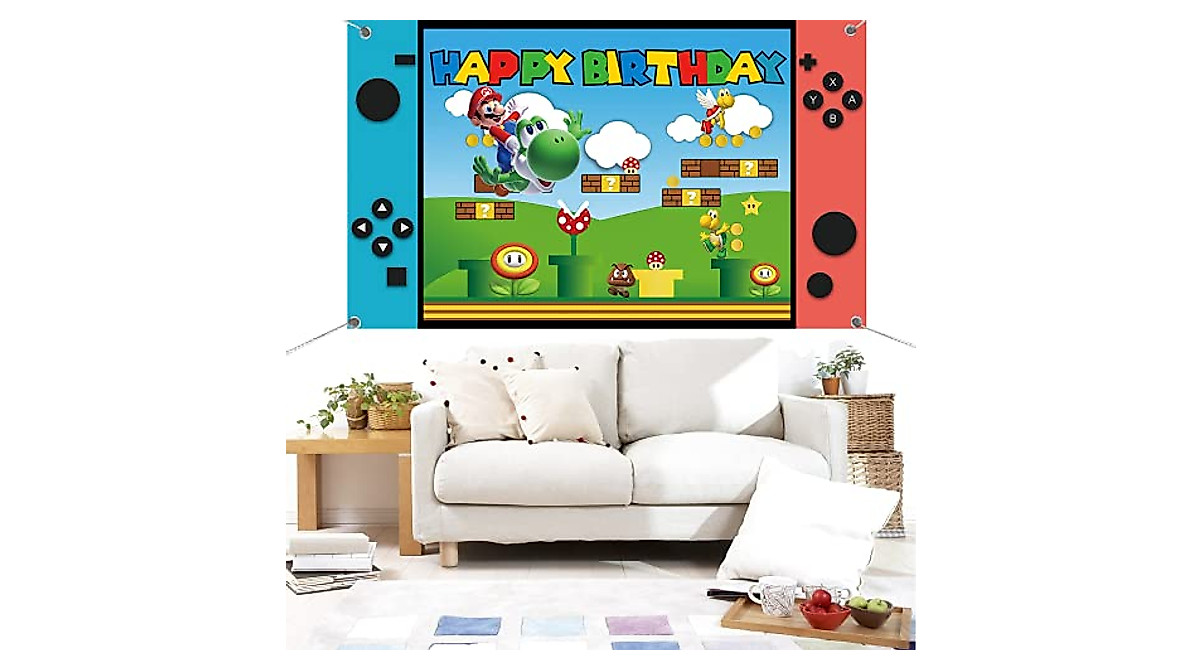 Super Mario Party Backdrop Banner & Birthday Decorations