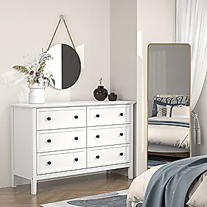 LYNSOM White Dresser, Modern Dresser for Bedroom with Deep Drawers, Wooden 6 Drawer Double Dresser for Living Room, Wide Chest of Drawers with Storage for Home