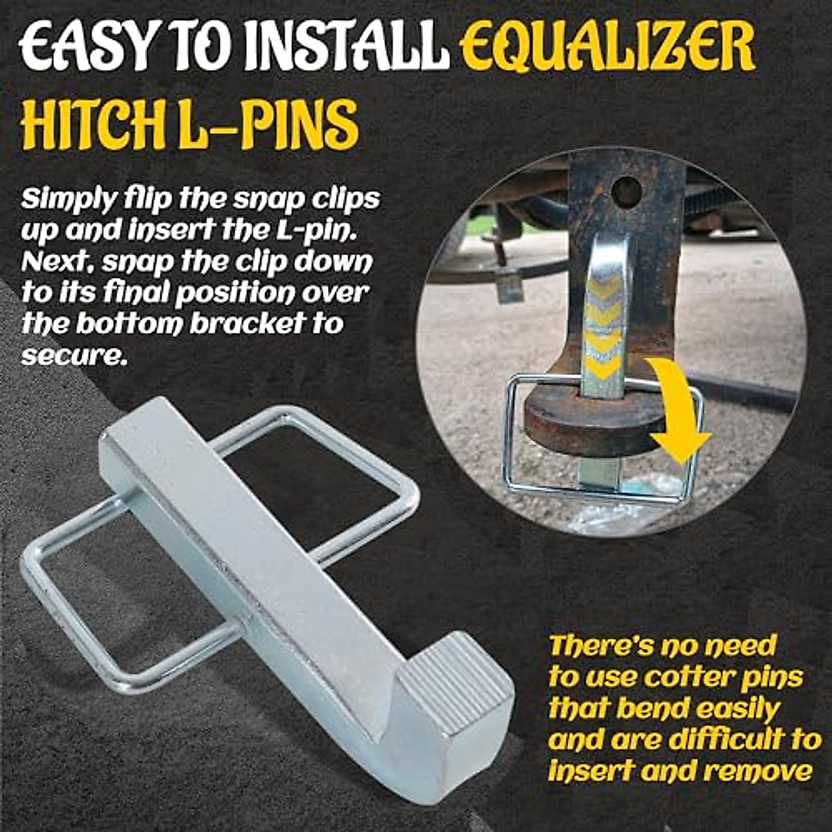 (2-Pack) TonGass Premium Snap L-Pins for Weight Distribution Hitches - 4 1/4” x 1 3/4” L-Pins with Integrated Snap Clips - Minimize Weight Distribution Hitch Noise - Zinc-Coated Heavy-Duty Steel