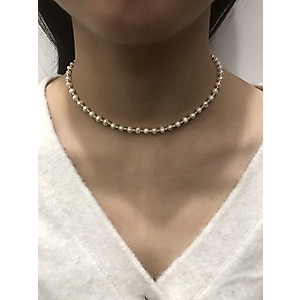 Fashion Jewelry Small Gold Pearl Necklace Choker 3mm Handpicked Pearl 18K Gold Plated Bead Ball Chain Dainty Jewelry Gifts for Women Girls