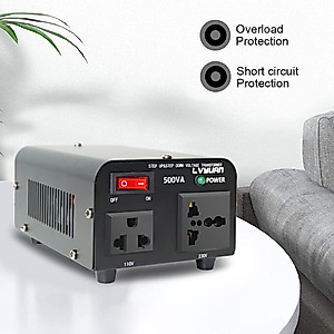 LVYUAN Voltage Transformer Converter 500 Watt Step Up/Down Convert from 110-120 Volt to 220-240 Volt and from 220-240 Volt to 110-120 Volt with US Outlet, Universal Outlet, Circuit Breaker