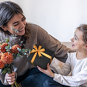 Black Gift Boxes with Lids, 9x7x4 Inches Small Gift Box with Ribbon, Collapsible Gift Boxes with Magnetic Closure for Birthday, Wedding, Bridesmaid Proposal Box Contains Gift Card Ribbon Tag