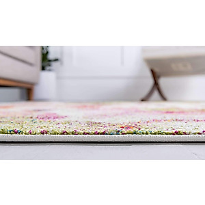 Unique Loom Lyon Collection Modern Watercolor Floral Area Rug, 9 x 12 ft, Ivory/Pink