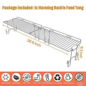 RUSFOL Durable Stainless Steel Griddle Warmimg Rack with a Food Tong, Compatible with 36" Blackstone Griddle, Keep Your Food Warm & Spa ce Saving BBQ Accessories, Free from Drill Hole&Easy to Install