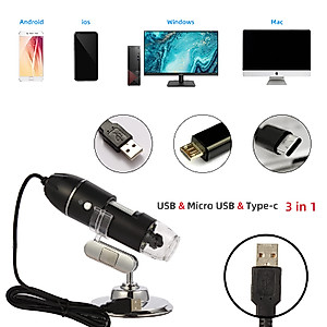 USB Digital Microscope, Handheld 50X-1600X Magnification Endoscope,8 LED Mini Video Camera for Windows 7/8/10 and Mac Linux Android