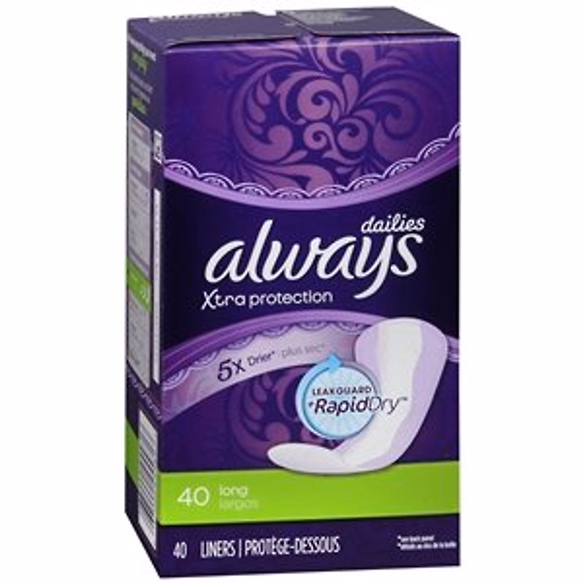Always Xtra Protection Daily Panty Liners, Long, 40 Count (Pack of 1)