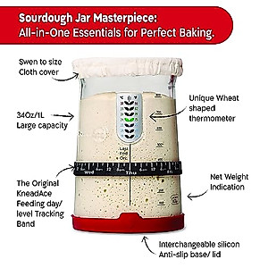KneadAce Pro Sourdough Bread Starter Kit - 34 oz Large Capacity Sourdough Starter Jar with 5 unique features for the perfect sour dough bread & sourdough starter kit - sourdough bread baking supplies