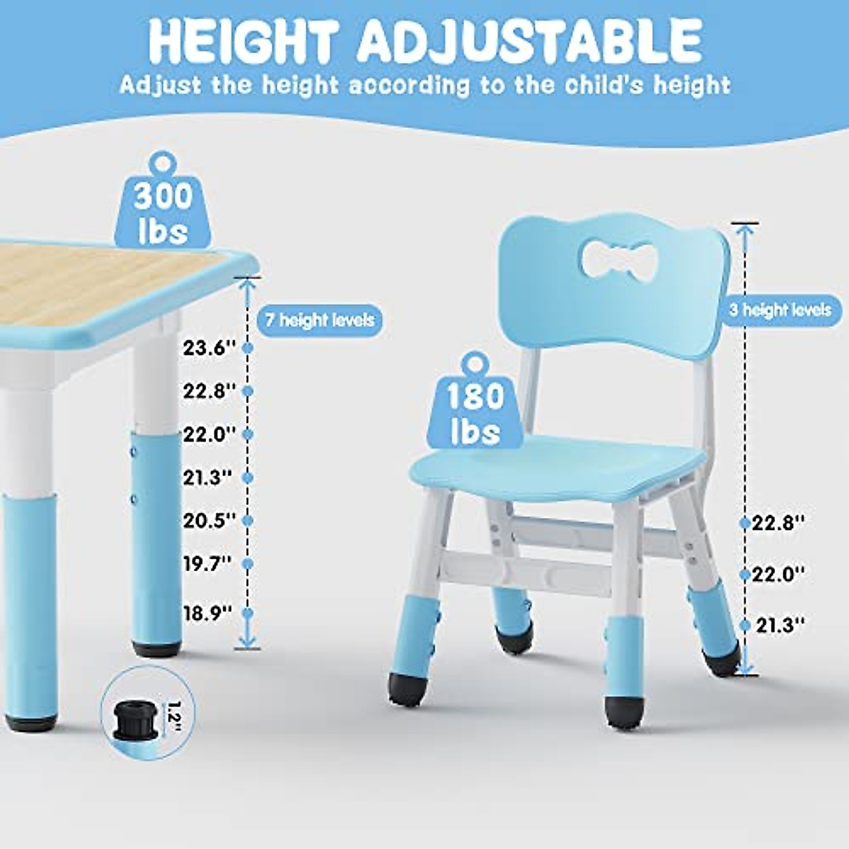 Brelley Toddler Table and Chairs Set for 4,Kids Study Table and Chair Set, Height-Adjustable, Graffiti Desktop, Children Activity Table for Daycare, Classroom, Home