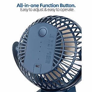 Viniper 6 inch Rechargeable Clip on Fan, 5000mah Battery Desk Fan : 360° Rotation & 3 Speeds Strong Wind Portable Fan, 8-30 Working Hours, Quiet and Powerful (Blue)