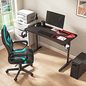 It's_Organized 47 inch Gaming Desk Racing Style Computer Desk with Free Mouse pad, T-Shaped Professional Gamer Game Station with USB Gaming Handle Rack, Cup Holder & Headphone Hook,Black