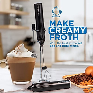 COLPRODUCT – Kitchen tool. Rechargeable drink mixer electric handheld. Milk frother for coffee, bubble tea, chocolate, frappe, and cocktail maker and scrambled eggs. Two mini whisk included.
