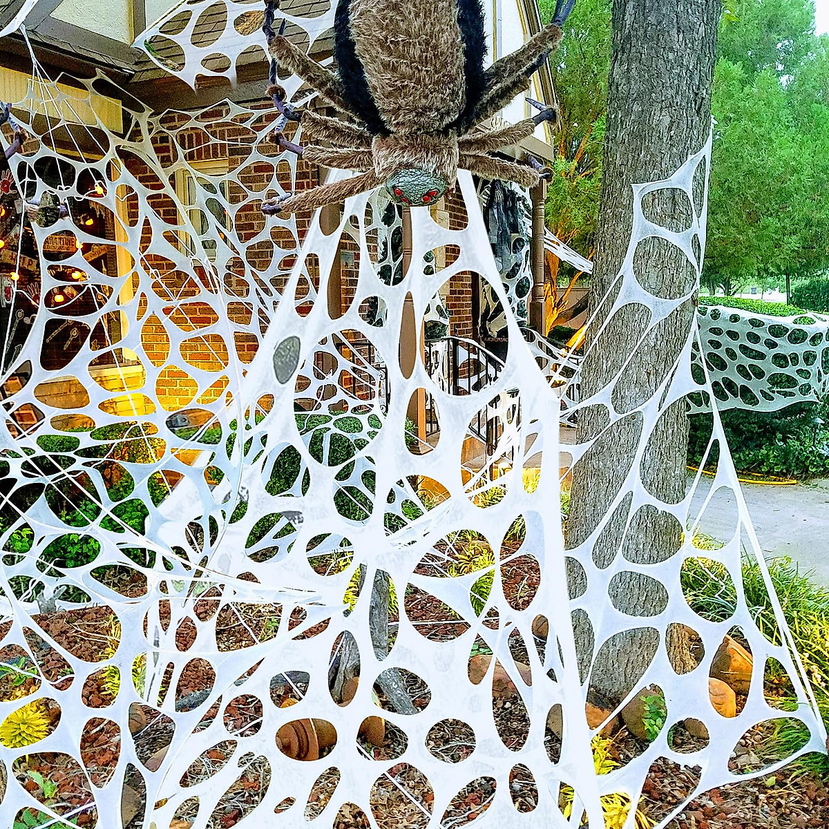 SelfTek 650 Sqft Giant Spid-er Web Halloween Decorations,Beef Netting Stretchy Spid-ers Webbing, Cut-Your-Own Flexible Large Outdoor Spid-er Web Gauze Spid-erwebs Cobwebs for Halloween Decor