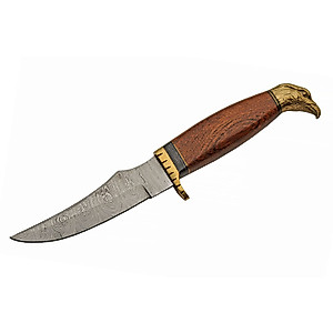 Brass Eagle Head Damascus Steel Blade Wood Handle 11 inch Hunting Knife