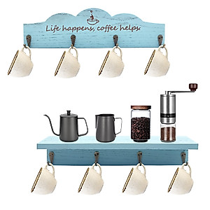 Ismosm Coffee Cup Holder 2 Pcs Kitchen Wall Decor Coffee Mug Holder with 8 Sturdy Hooks Mug Rack for Farmhouse Kitchen Decorations, Coffee Station, Office Decor, Mug Organizer, Mug Display (Brown)