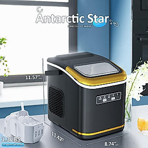 Countertop Ice Maker Antarctic Star Retro Ice Machine, 26Lbs/24H, 9Pcs/6Mins, Self-Cleaning, S/L Bullet Ice, Ice Scoop and Basket, Kitchen/Office/Bar, Black