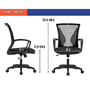 OffiClever Computer Ergonomic Chair Mesh Mid Back with Wheels Lumbar Support Armrest and Adjustable Executive for Men&Women, Black