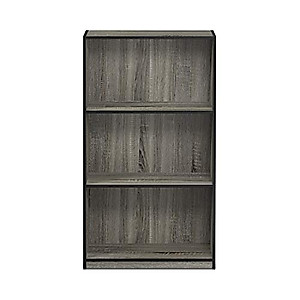 FURINNO Basic 3-Tier Bookcase Storage Shelves, French Oak Grey/Black