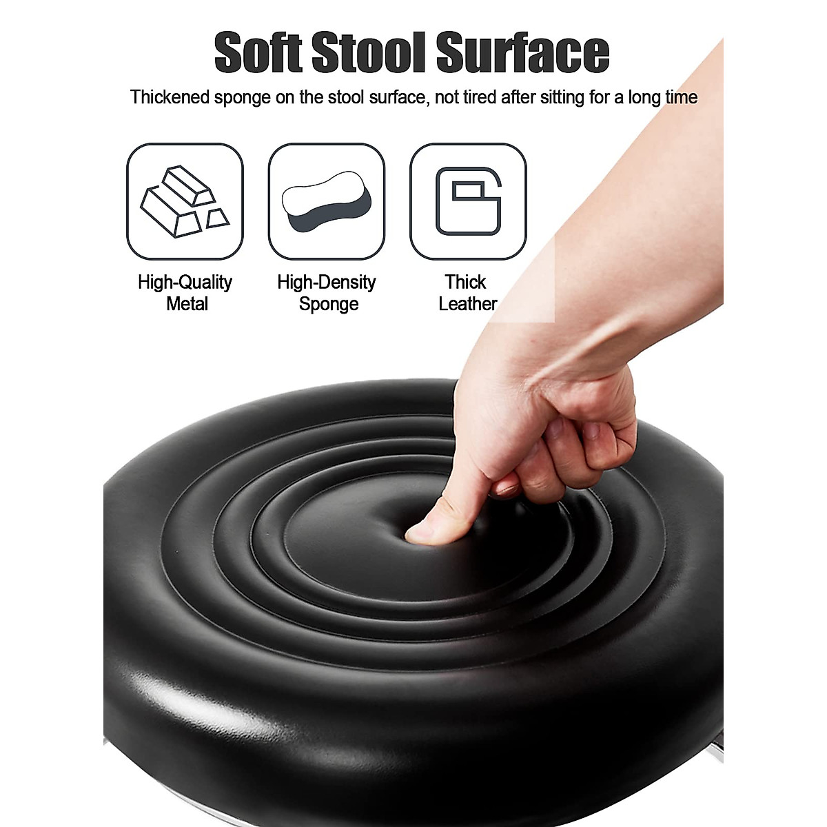 Lorvain Low Stool with Wheels, Roller Seat Short Rolling Stools with Universal Swivel Caster Wheels Leather Little Low Small Stools on Wheels for Home Garage to sit on- Black