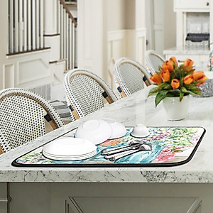 Drying Mat for Kitchen Counter Country Daisy Flowers Dish Drying Mat Dry Mat for Dishes Dish Rack Mat Coffee Bar Mat Dish Drain Mat Drying Mats for Countertop Coffee Mat