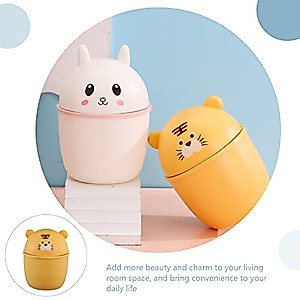 Housoutil Car Trash Bin Mini Trash Can with Lid Rabbit Shaped Desk Mini Garbage Container Cute Desktop Basket Can Closable Trash Bin for Office Bedroom Plastic Containers
