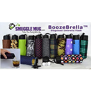 BoozeBrella Umbrella Flask by Smuggle Mug - Disguised 9 oz Flask - Hidden Flask - Choose Color (Black w/White and Gray Dot)