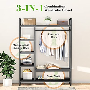 HOKEEPER 600lbs Capacity Free Standing Closet Organizer with 6 Metal Shelves Heavy Duty Clothing Rack for Hanging Clothes Sturdy Storage Wardrobe Closet Garment Rack for Bedroom