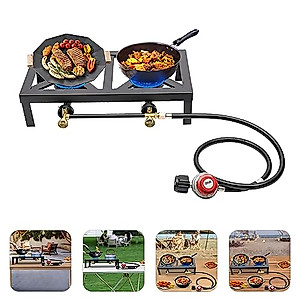 WenDissy Portable Double Burner Outdoor Gas Stove Propane Cooker with Adjustable 0-20 PSI Regulator Hose for Outdoor Cooking Picnics Camping BBQ Hiking