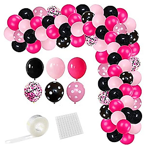 Rose Red Black Pink Balloon Set, 122pcs Hot Pink, Black, Rose Red Color Confetti Latex Balloons for Princess Girl Birthday Wedding Bridal Shower Engagement Bachelorette Girls Party Decorations