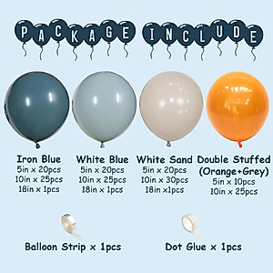 MOMOSHERO 178Pc Blue and Orange Balloons Arch Garland Kit,Dusty Dark Slate Blue/Baby Light Blue/Double Stuffed Orange/White Sand Balloon,Baby Shower Birthday Gender Reveal Easter Graduate Party Supply