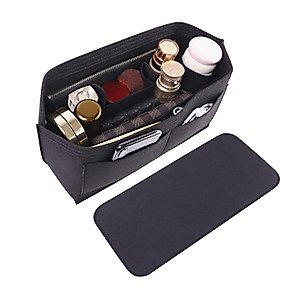 Doxo Felt Organizer Insert Handbag&Tote Purse Organizer Insert Large with Zipper Bag in Bag Fits for Speedy and Neverfull Saint Louis PM & Base Shaper 2pc Set(Large-Black-Combination)