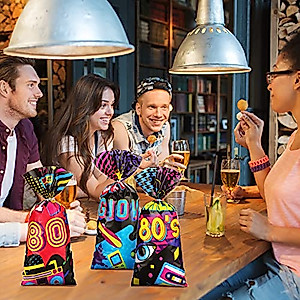 Hotop 100 Pcs 1980s Party Cellophane Bags 80s Gift Treat Bag Goodie Candy with 150 Ties Back to the I Love Retro Themed for Hip Hop Throwback Birthday Decorations Supplies