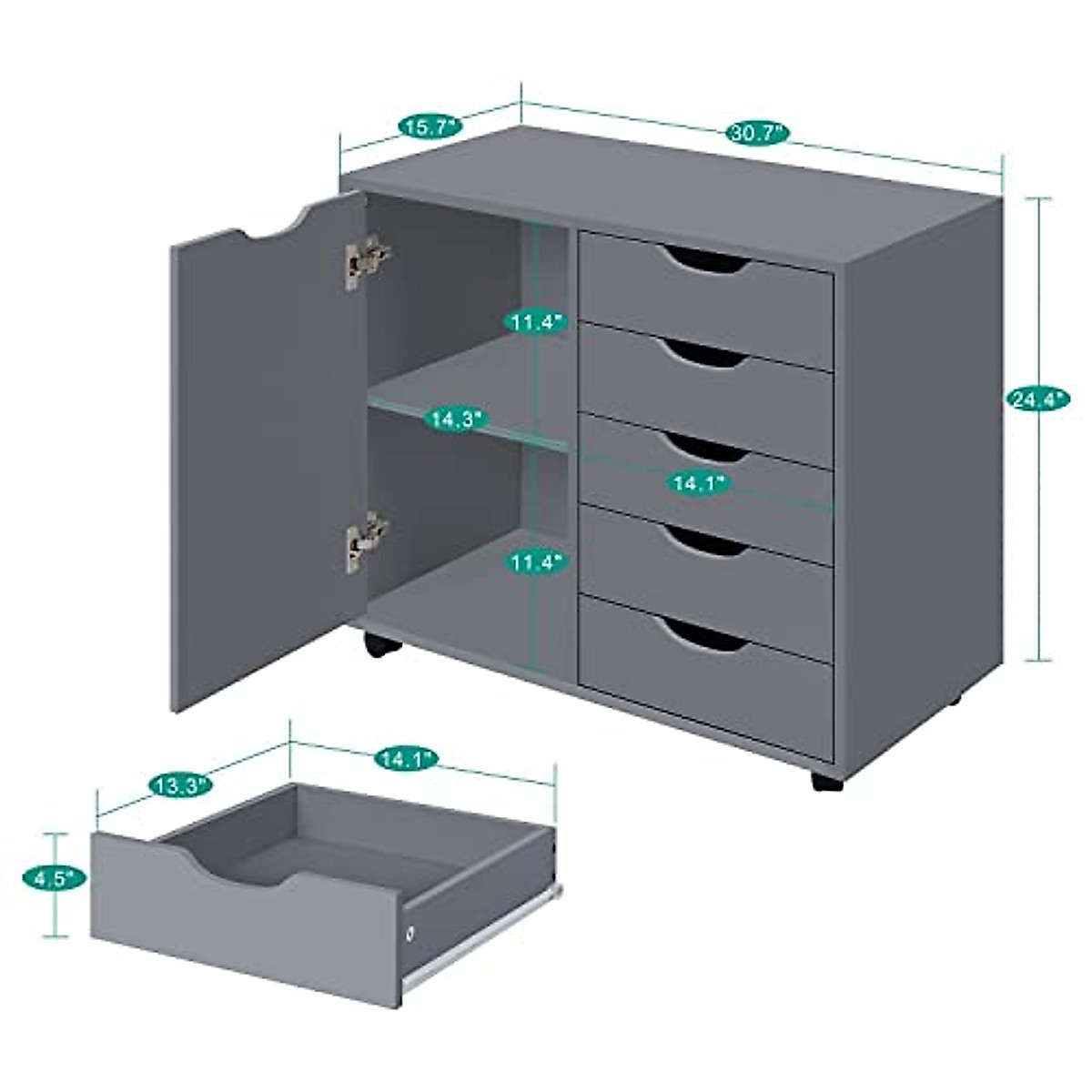 Naomi Home Drawer Storage Cabinet Gray/5 Drawer with Shelf