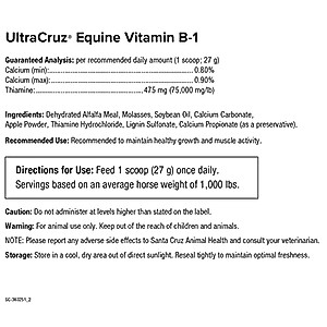 UltraCruz Equine Vitamin B-1 Supplement for Horses, 20 lb, Pellet (335 Day Supply)